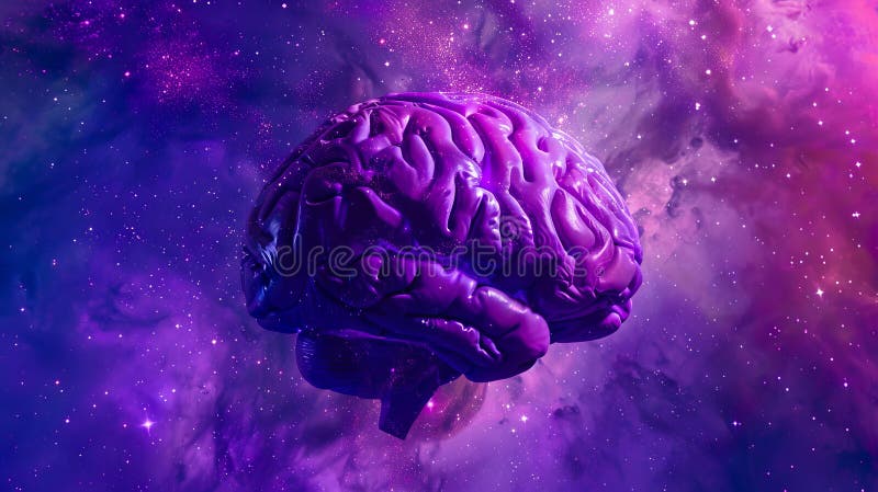 A purple brain in space stock photo. Image of person - 324785730
