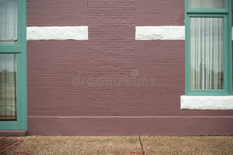 Purple Brick Wall Sidewalk Windows Stock Image - Image of window ...