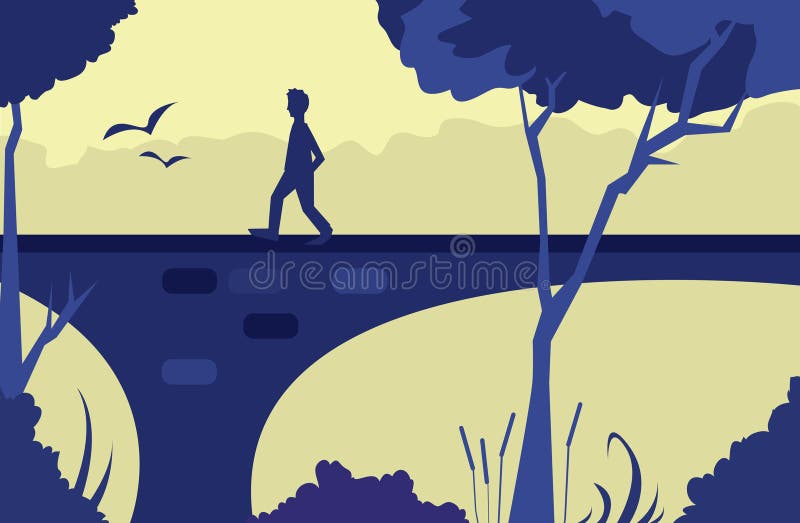 Purple Bridge Scene stock vector. Illustration of birds - 20972890