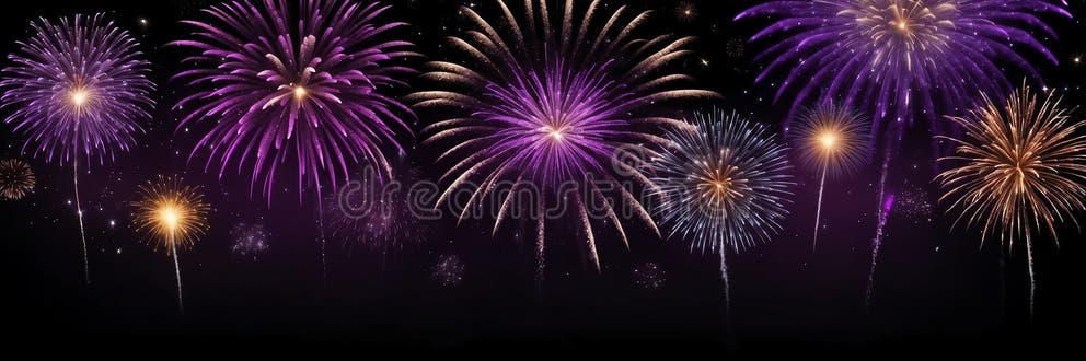 Purple Bright Celebration Fireworks on Plain Black Sky Ai Generated ...