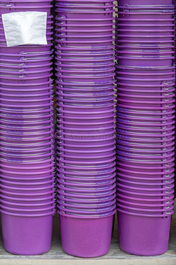 Purple Buckets stock image. Image of stack, purple, buckets - 209533683