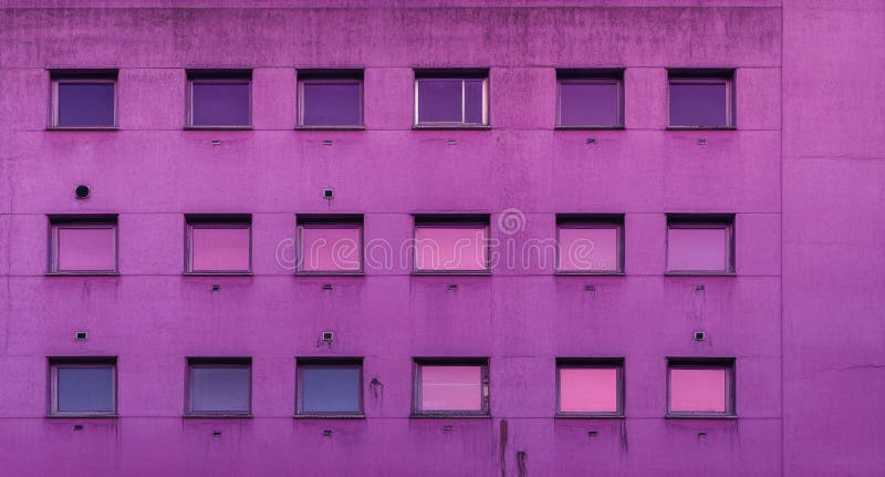 A Purple Building Facade with Windows a Purple Sky Stock Illustration ...