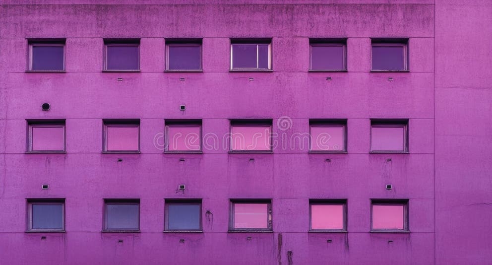 A Purple Building Facade with Windows a Purple Sky Stock Illustration ...