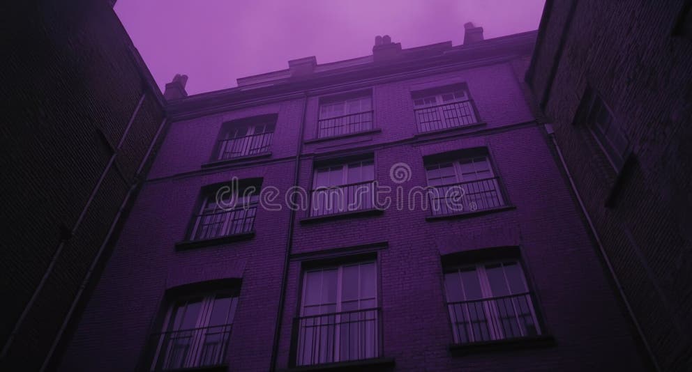 A Purple Building Facade with Windows a Purple Sky Stock Illustration ...