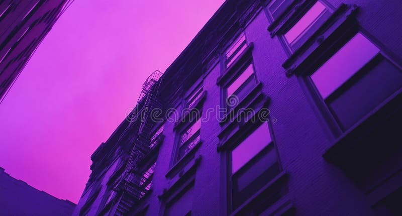 A Purple Building Facade with Windows a Purple Sky Stock Illustration ...