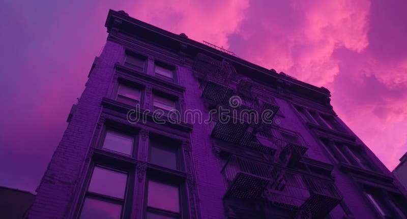 A Purple Building Facade with Windows a Purple Sky Stock Illustration ...