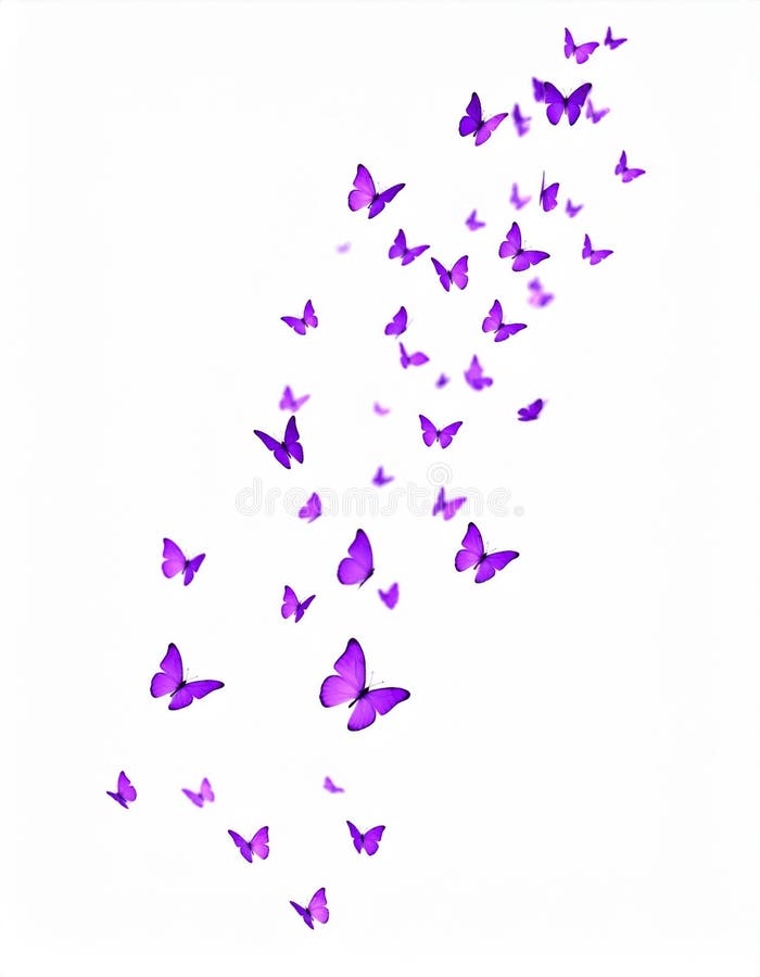 Purple Butterflies in Flight on White Background Stock Illustration ...