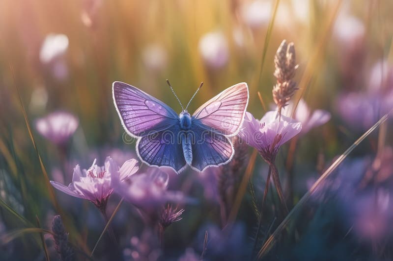 Purple Butterfly on the Field. Generative AI. Stock Illustration ...