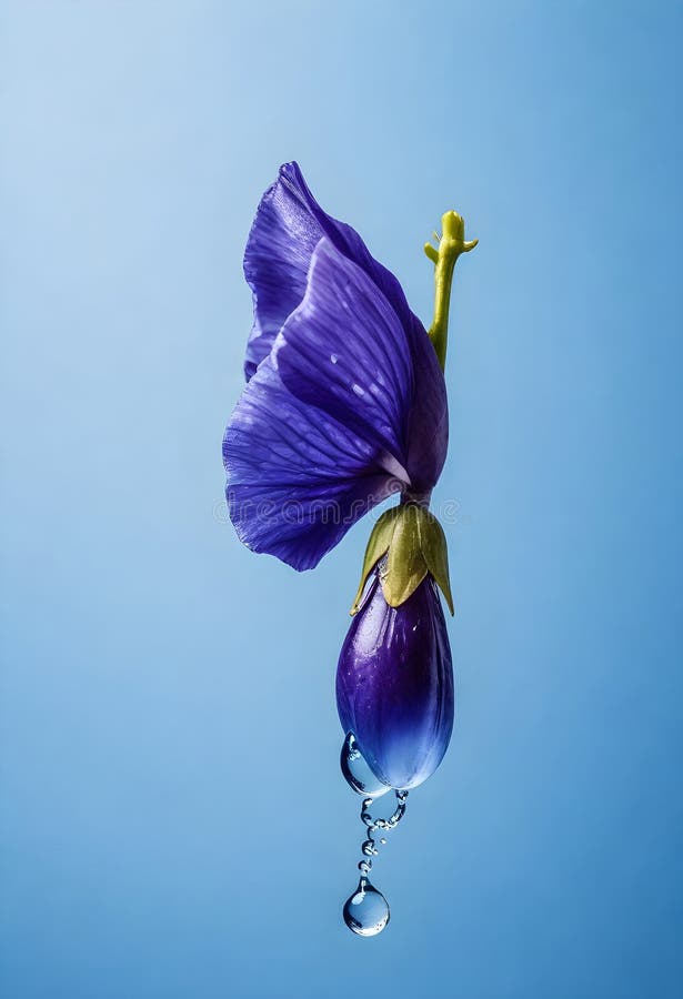 A Purple Butterfly Pea Flower with Water Droplets Falling from it Stock ...