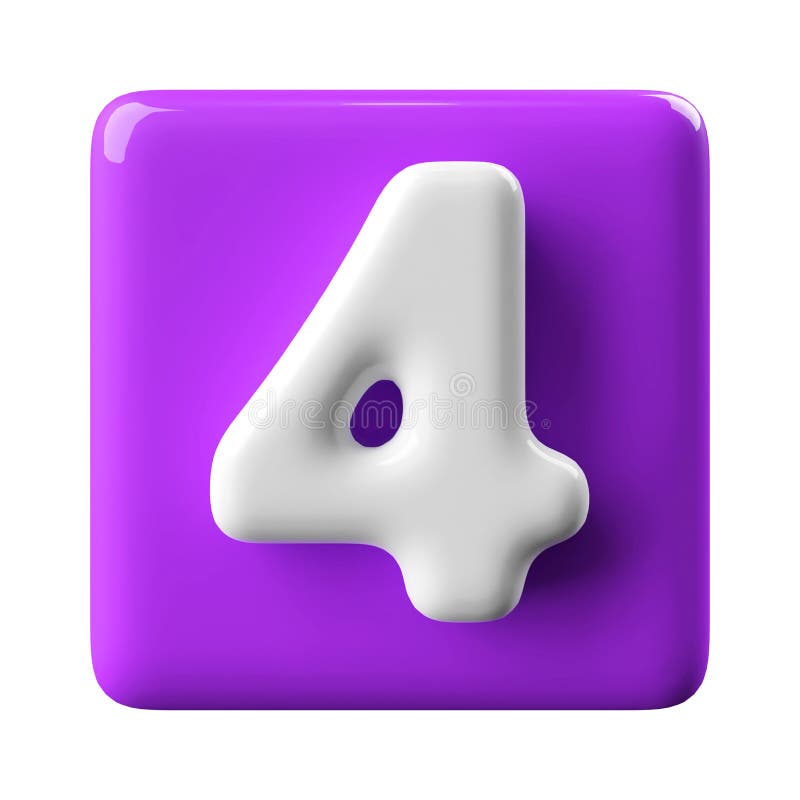 Purple Button 3D Number 4 stock illustration. Illustration of chrome ...