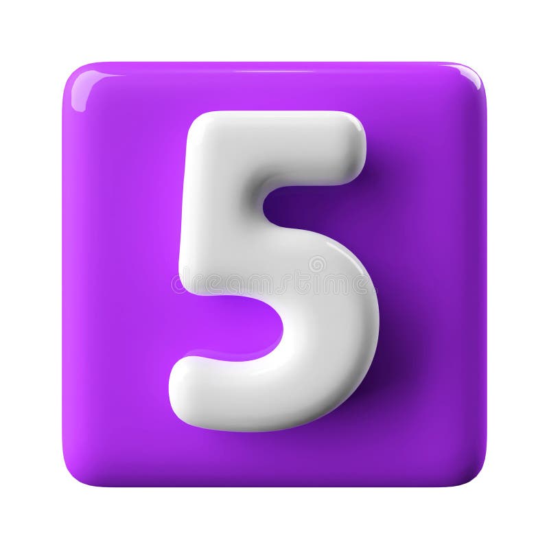Purple Button 3D Number 5 stock illustration. Illustration of number ...