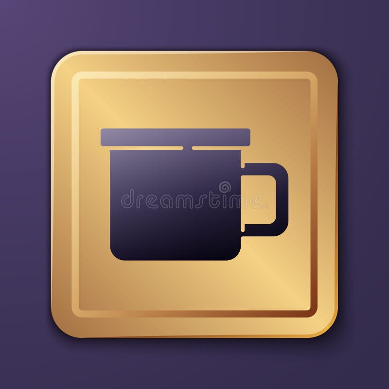 Purple Camping Metal Mug Icon Isolated on Purple Background. Gold ...