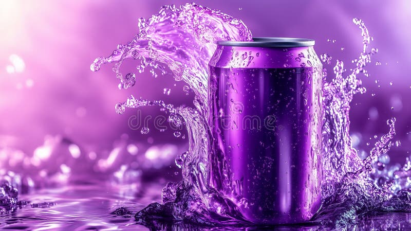 A Purple Can Surrounded by Splashes of Liquid that Creates an Effect of ...