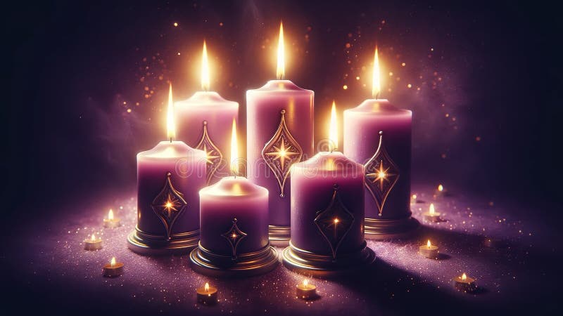 Purple Candles, Each Casting a Mysterious Glow Stock Illustration ...