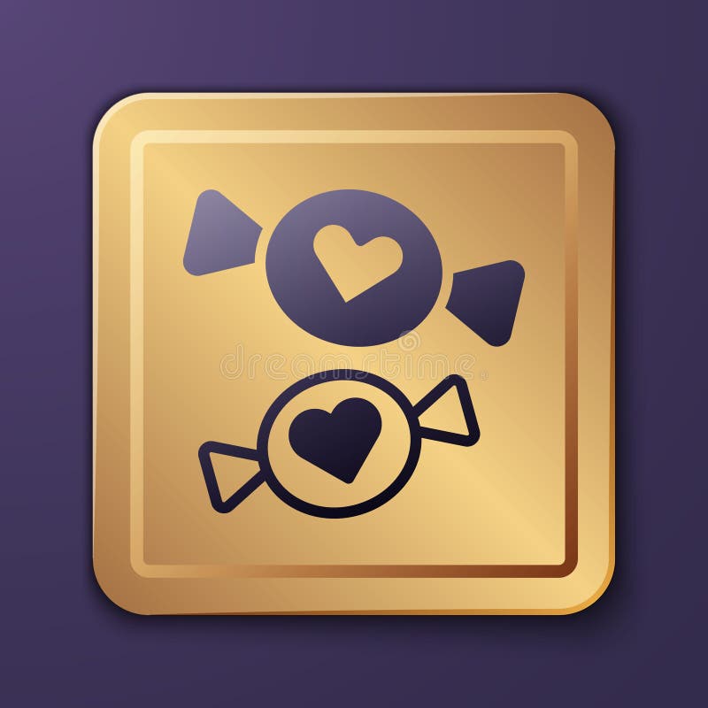 Purple Candy Icon Isolated on Purple Background. Gold Square Button ...