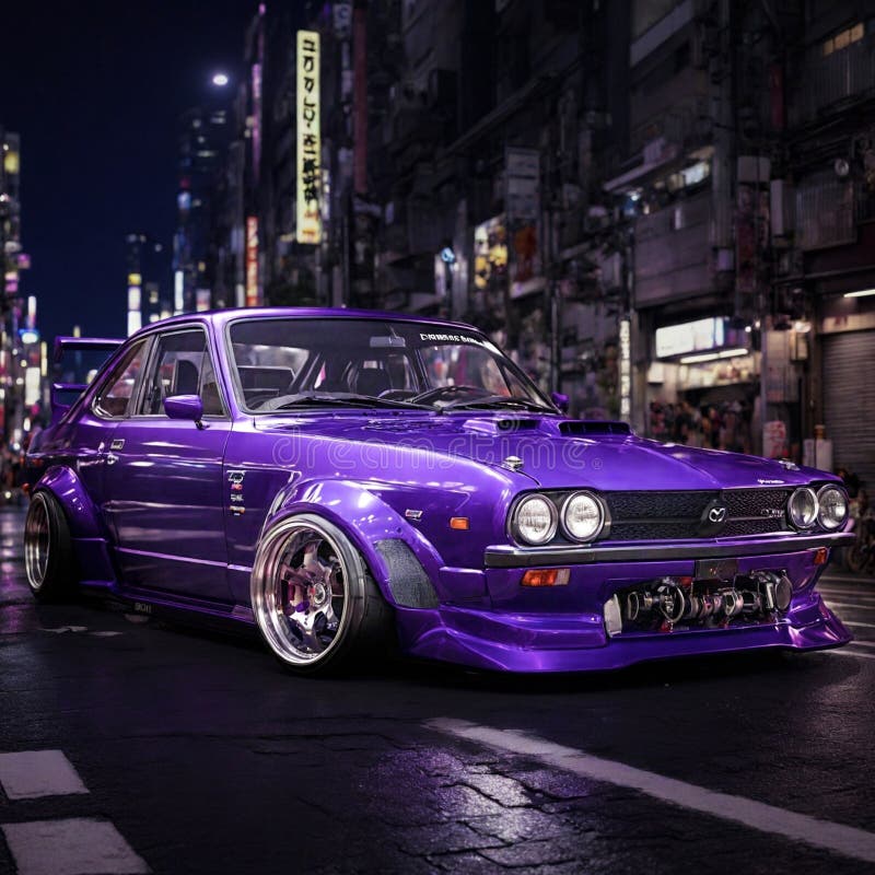 Purple Car in the Night City Stock Image - Image of auto, purple: 309383161