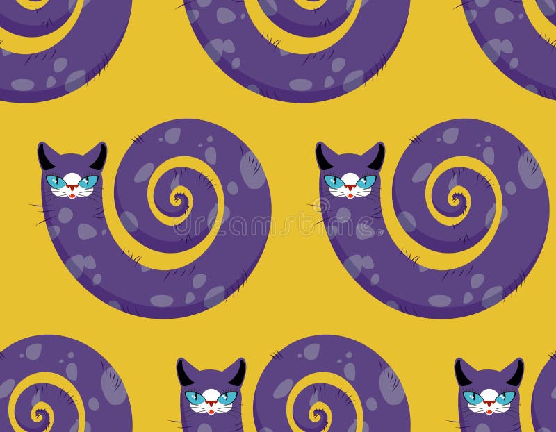 Purple Cat Seamless Pattern Fabulous Animals Background Stock ...