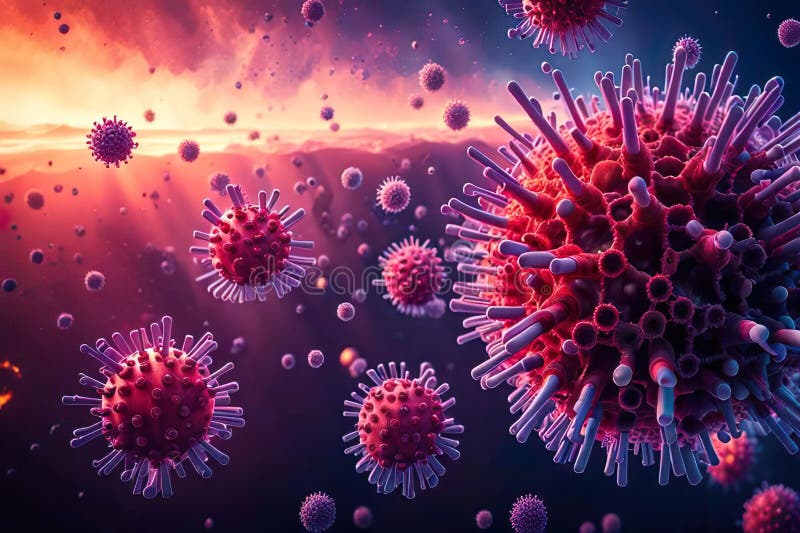 Purple Cells of a Dangerous Virus Under a Microscope, 3D. Micro World ...