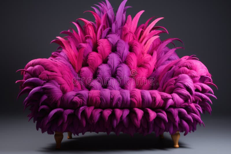 A Purple Chair with Pink Feathers on it, Dragonfruit Chair Stock ...