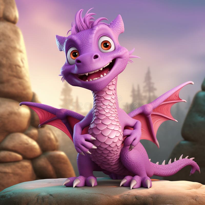 Purple Characters Cartoon Dragon 3d Image Stock Illustration ...