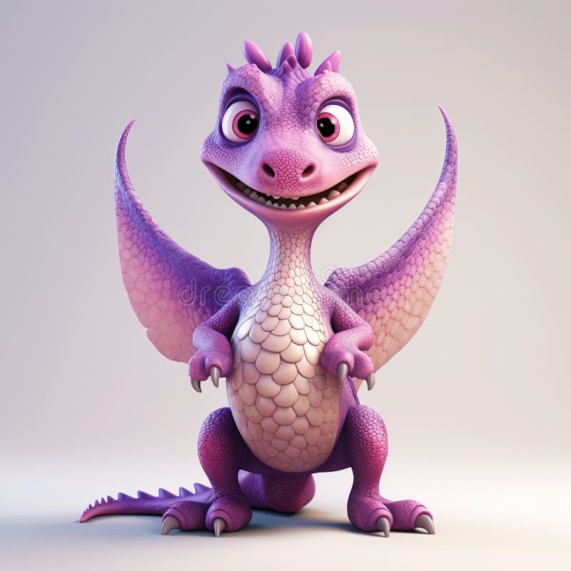 Purple Characters Cartoon Dragon 3d Image Stock Illustration ...