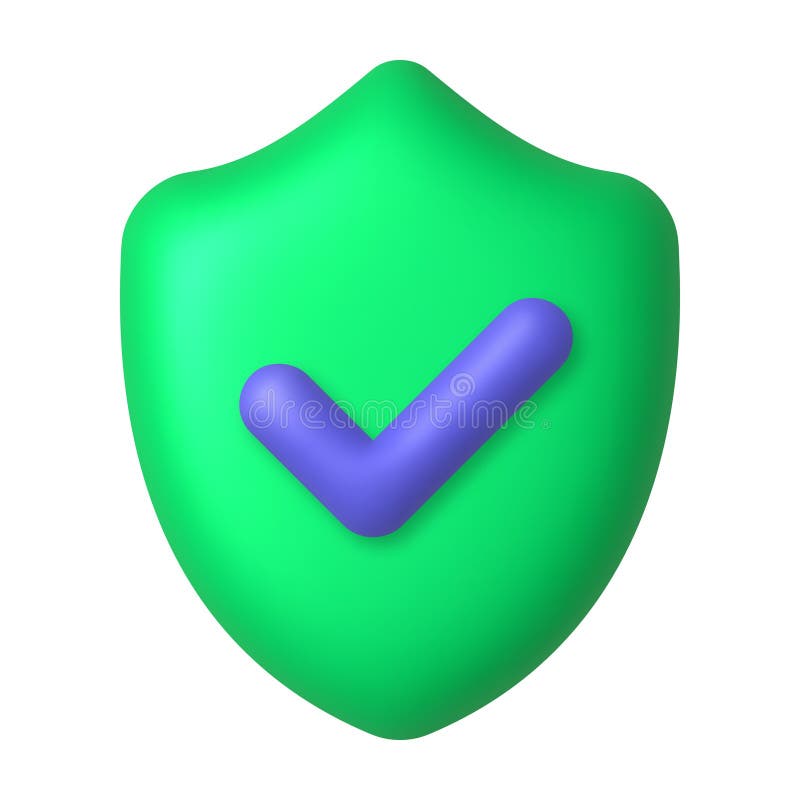 Purple Checkmark on Green Shield 3d Icon. Security and Protection ...
