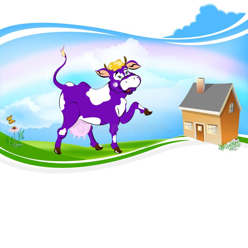 A purple cheerful cow stock illustration. Illustration of meadow - 33474997