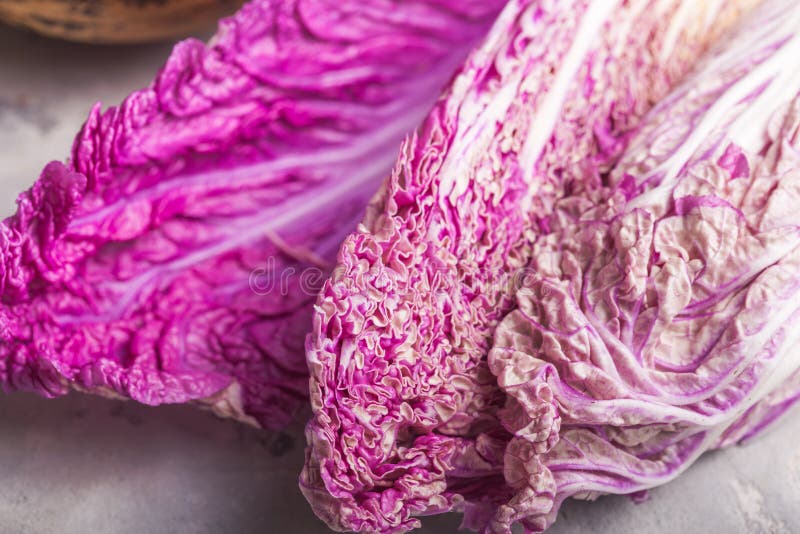 Purple Chinese Napa Cabbage on Grey Concrete Table. Leaf, Head of ...