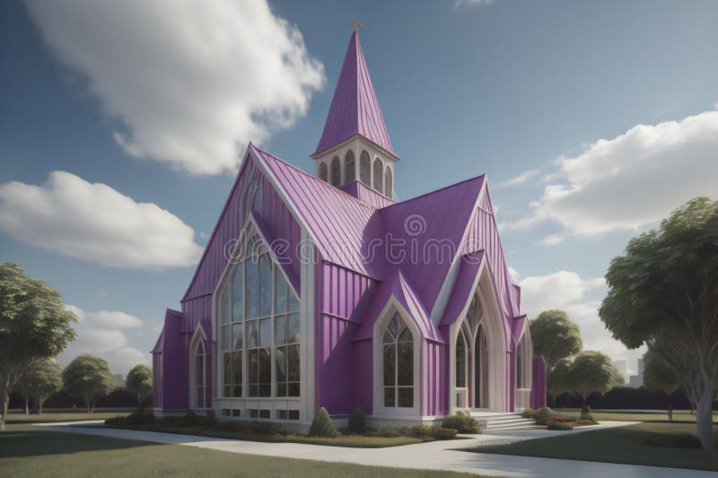 A Purple Church with a Blue Sky in the Background. Generative Ai Stock ...