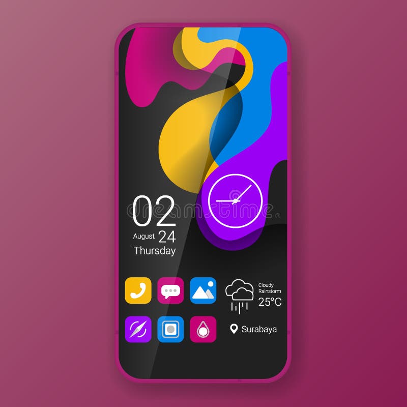 Purple Circle Theme User Interface Realistic Smartphone Design Stock ...