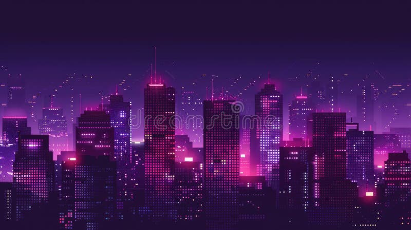 A Purple City in the Night AIG51A Stock Image - Image of reflection ...