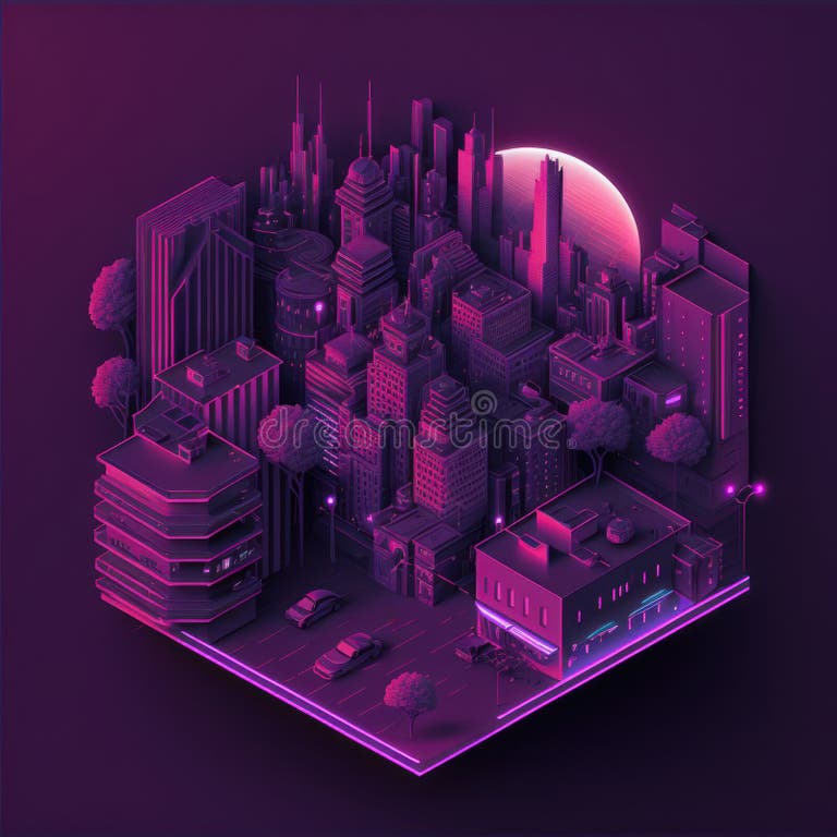 A Purple Cityscape Surrounded by the Latest in Digital Technology Stock ...