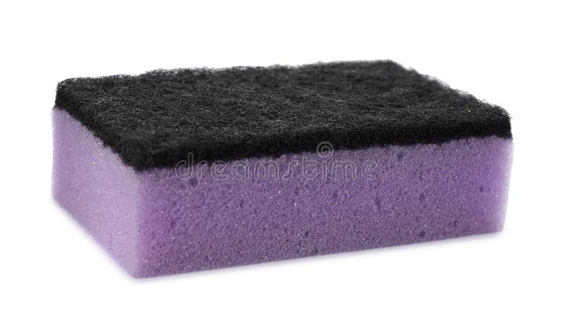 Purple Cleaning Sponge with Abrasive Black Scourer Isolated on White ...