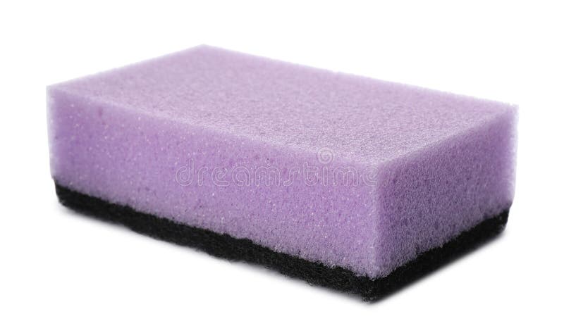Purple Cleaning Sponge with Abrasive Black Scourer Isolated on White ...