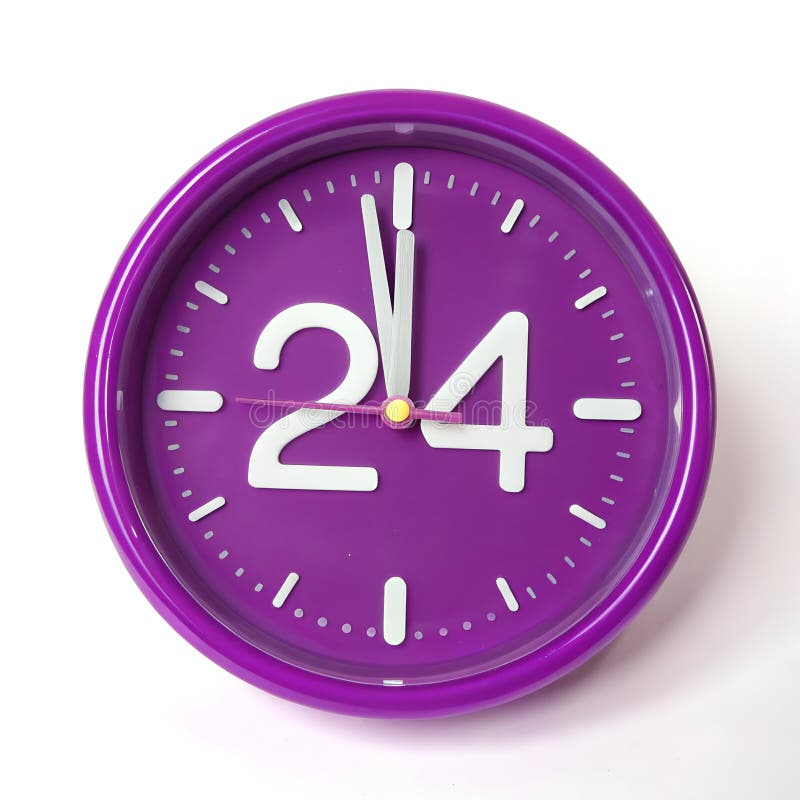 Purple Clock with the Number 24 Stock Illustration - Illustration of ...