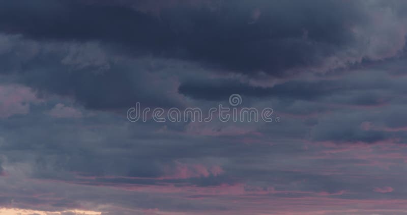 Purple Clouds Last Minutes before Sunset with Birds Flying by Stock ...