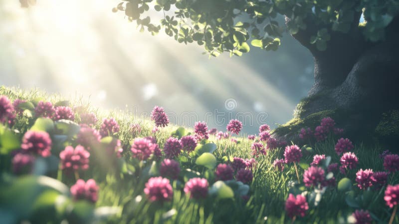 Purple Clover Field Basking in Soft Sunlight Stock Illustration ...