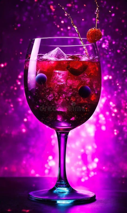 Purple Cocktail with Ice on a Wooden Table. Selective Focus Stock ...