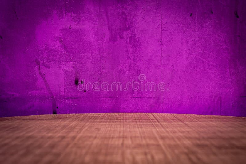 Purple Color Background Wall with Brown Wooden Table Stock Photo ...