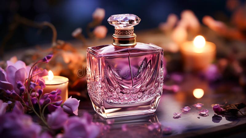 A Purple Color Bottle of Perfume on Purple Background Stock Photo ...