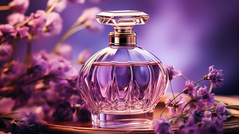 A Purple Color Bottle of Perfume on Purple Background Stock Image ...