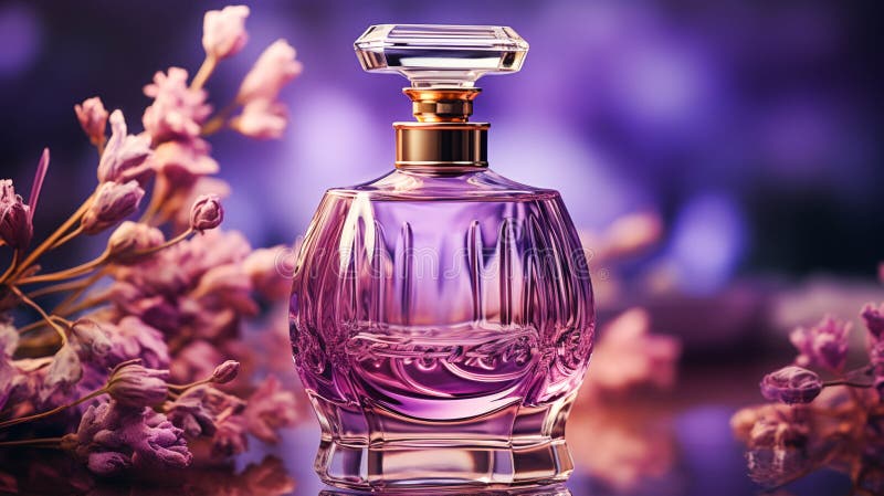 A Purple Color Bottle of Perfume on Purple Background Stock Photo ...