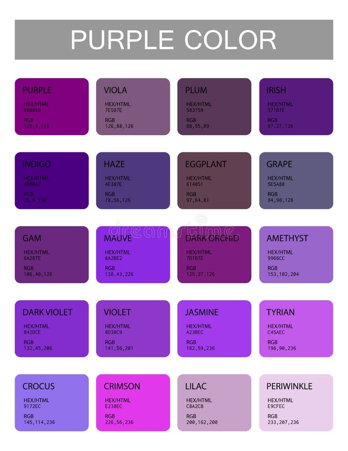 Purple Tone Color Shade Background With Code And Name Stock Vector ... Purple Tone Color Shade Background With Code And Name Stock Vector ...