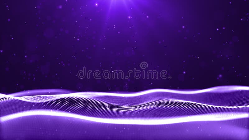 Purple Color Digital Particles Wave Flow and Light Flare, Abstract ...