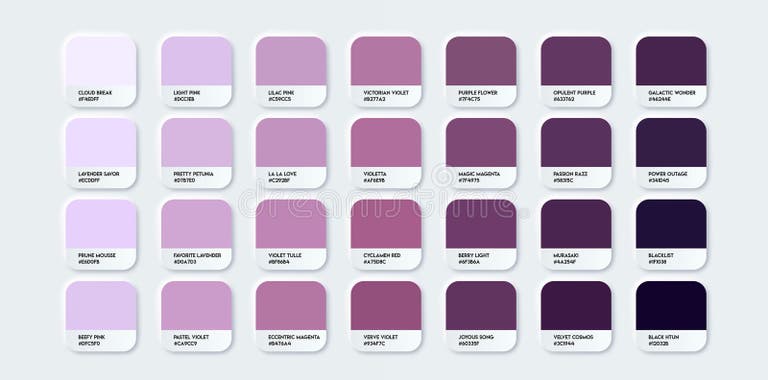 Purple Color Guide Palette with Color Names. Catalog Purple Samples ...