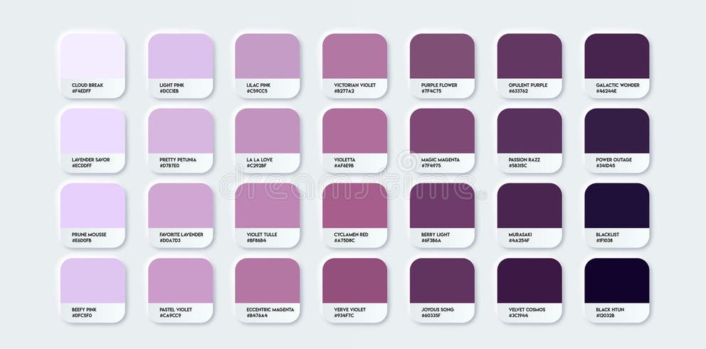 Purple Color Guide Palette with Color Names. Catalog Purple Samples ...