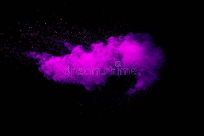 Purple Color Powder Explosion Cloud on Black Background.Purple Dust ...
