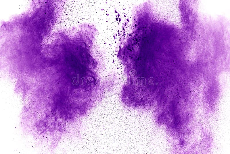 Purple Color Powder Explosion Cloud On White Background.Closeup Of ...