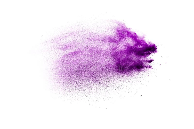 Purple Color Powder Explosion on White Background.Purple Dust Particles ...