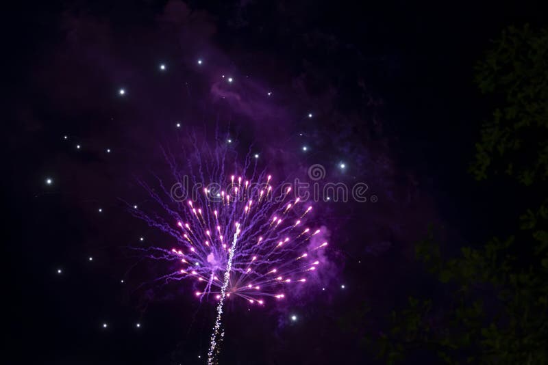 Purple firework at night stock photo. Image of black - 326037634